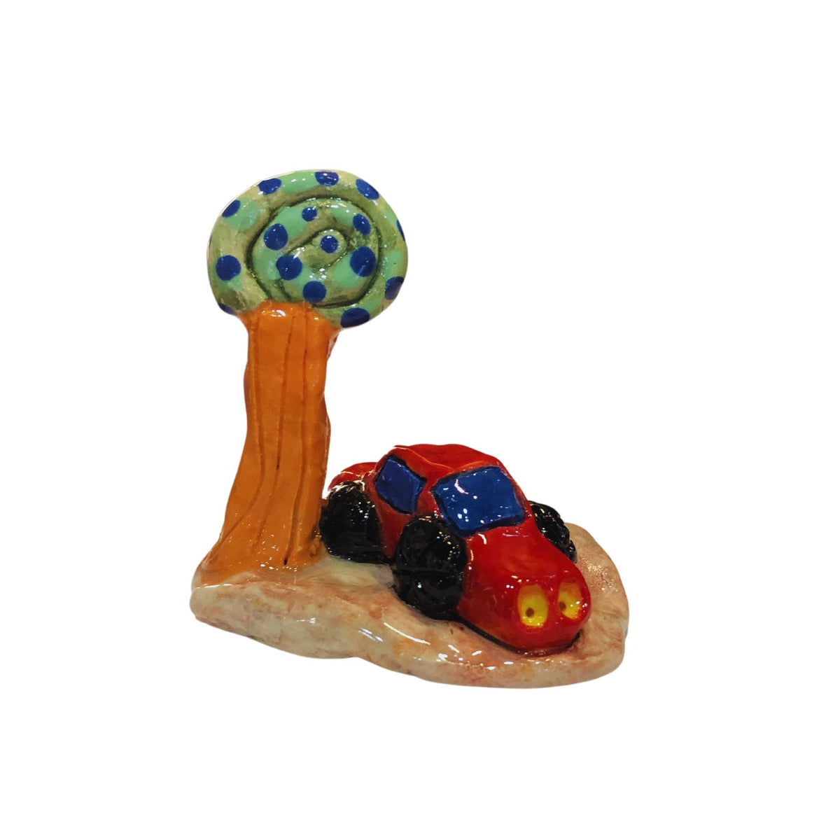 Red Car, One Tree - scuplture Bron Lewis – Clayfire Gallery