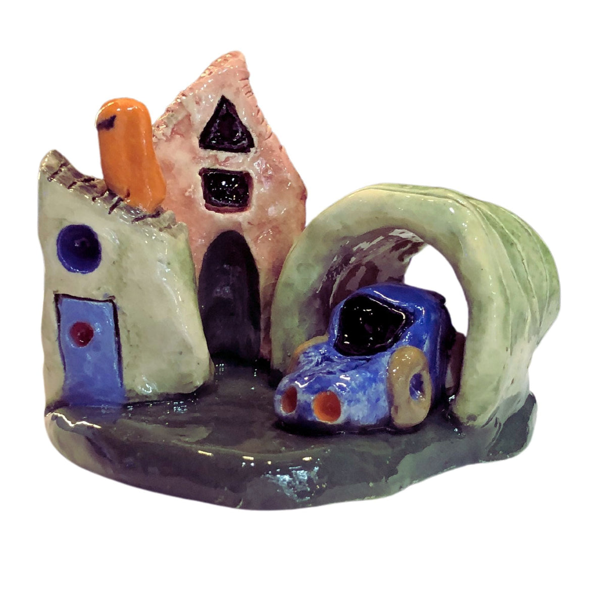 Blue Car Green Grass - sculpture Bron Lewis – Clayfire Gallery